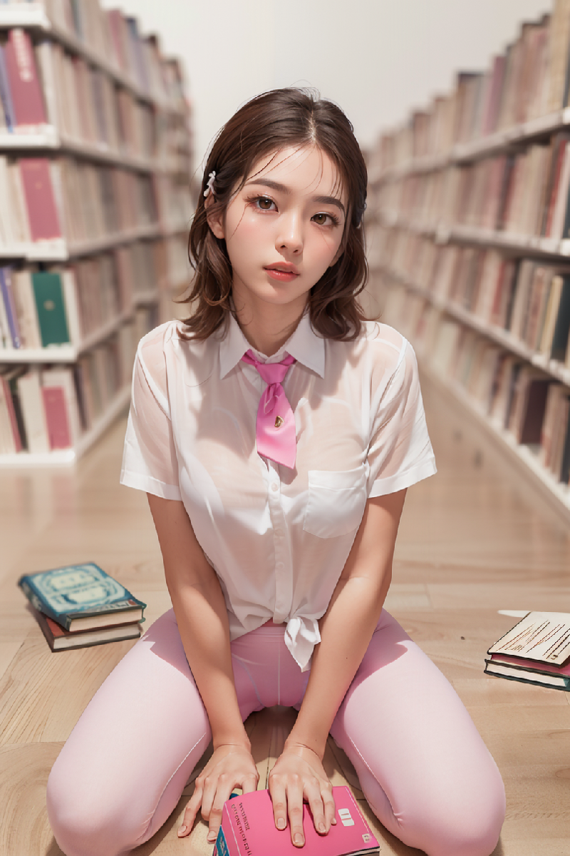 Pink Leggings Girl At Libarary